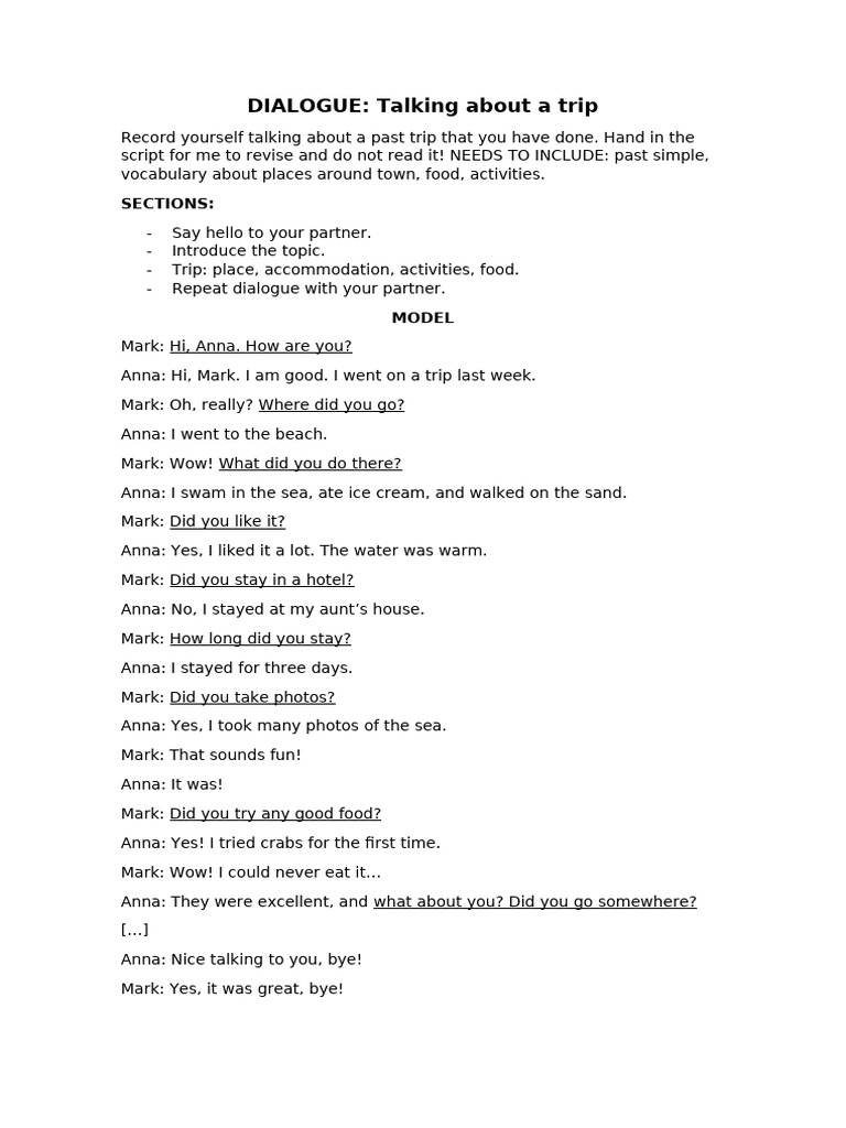 Activity 14: Trip Dialogue Script | PDF