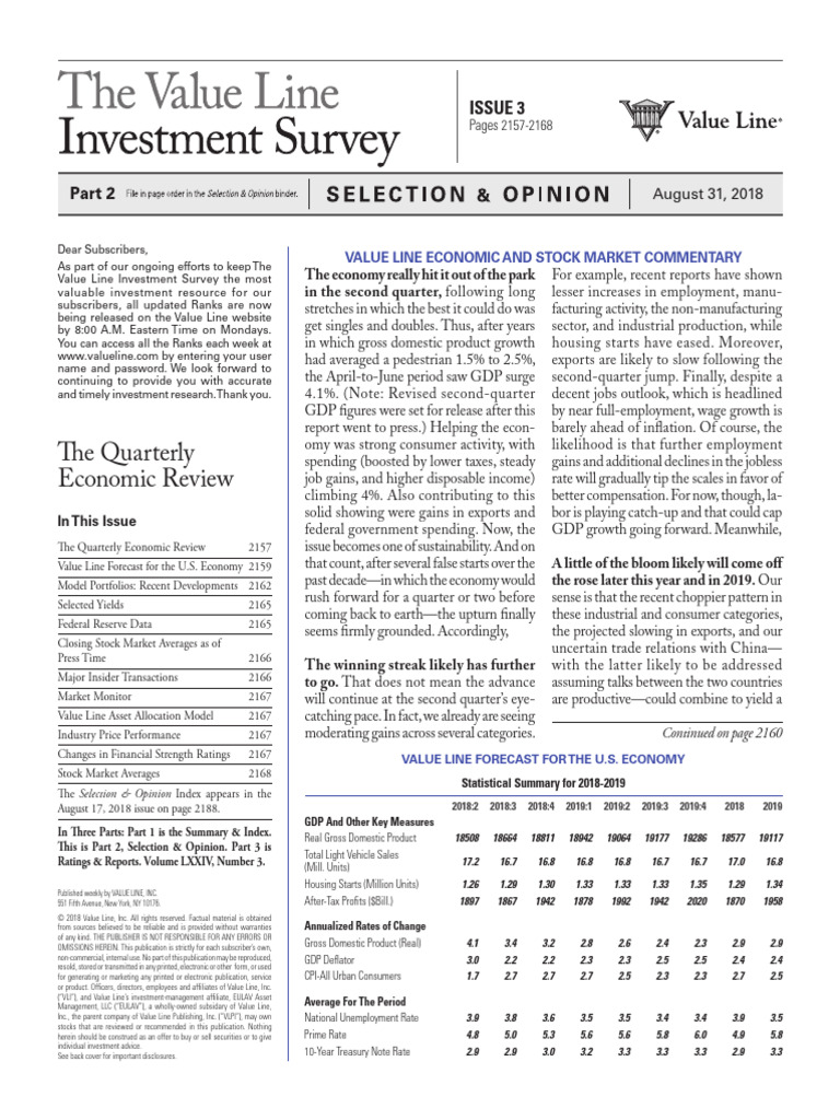 THE VALUE LINE INVESTMENT SURVEY AUGUST | PDF | Gross Domestic Product ...