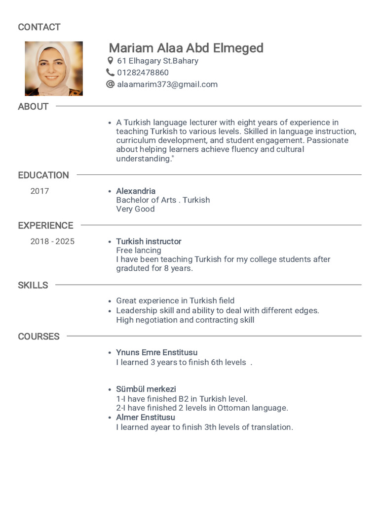 Experienced Turkish Language Lecturer | PDF
