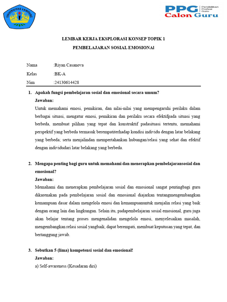 LEMBAR KERJA EKSPLORASI KONSEP TOPIK 1 PSE | PDF