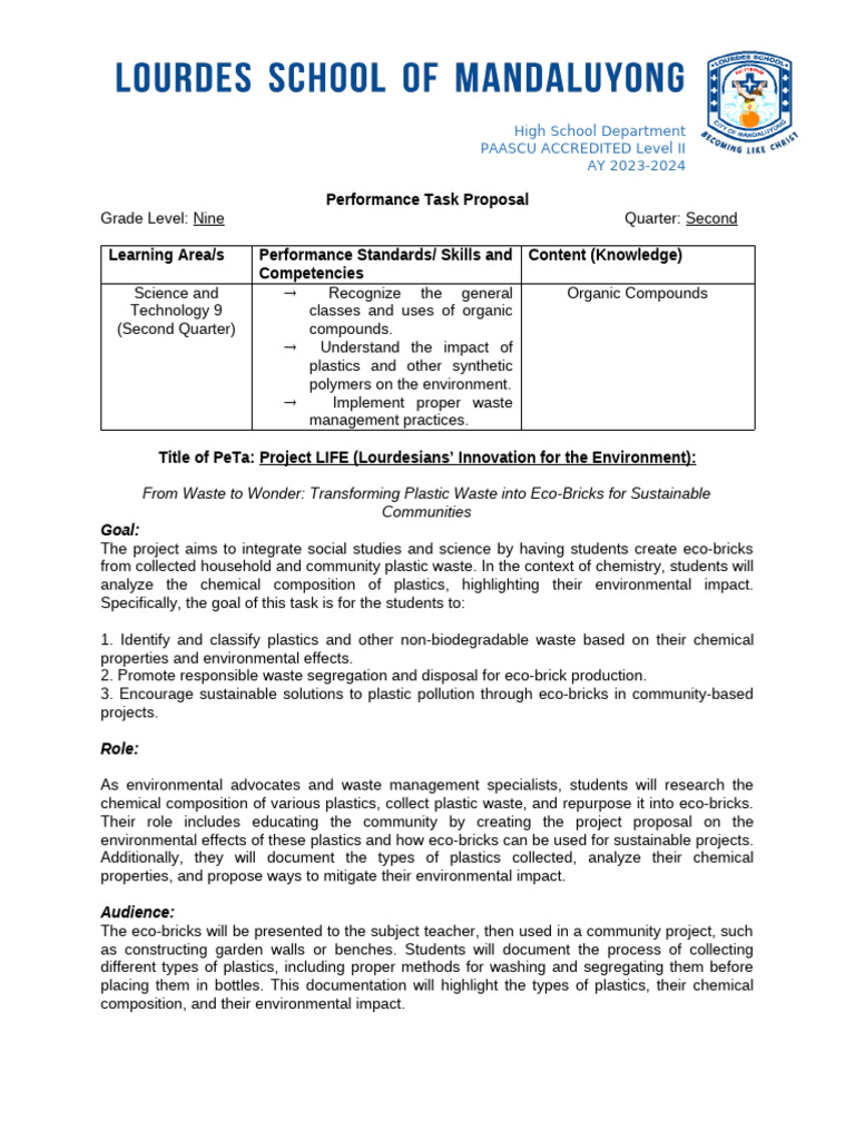 Science q2 Peta Guidelines | PDF | Waste Management | Plastic
