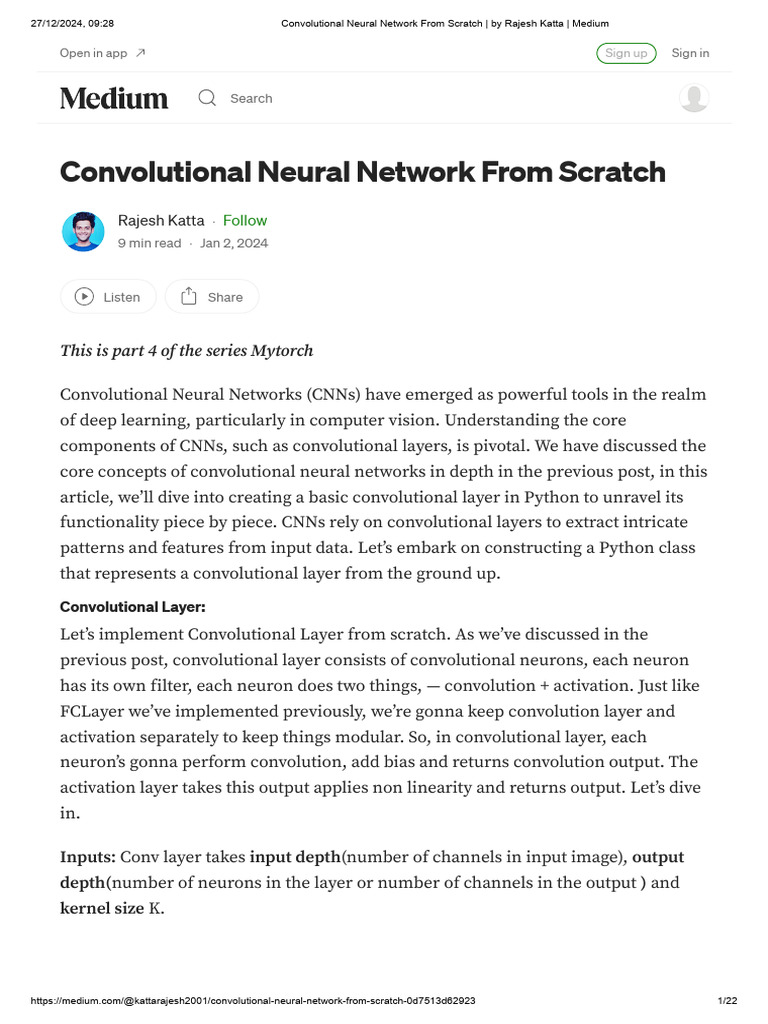 Convolutional Neural Network From Scratch - by Rajesh Katta - Medium | PDF | Computational ...