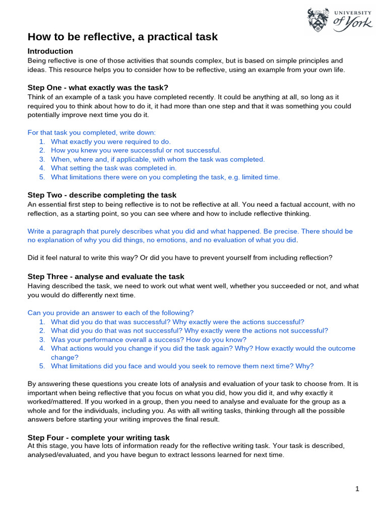 How To Be Reflective - A Practical Task | PDF | Human Communication ...