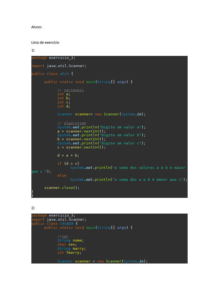 Lista de Exercicios Desenvolvimento | PDF | Índice de massa corporal | Java (linguagem de ...