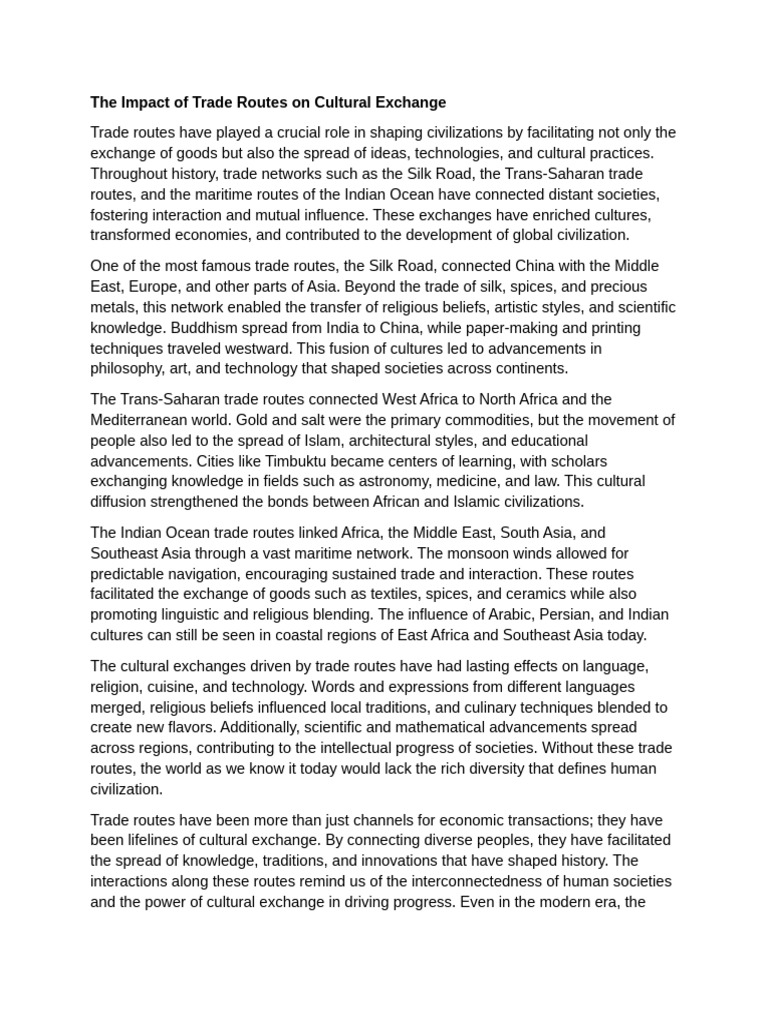 The Impact of Trade Routes On Cultural Exchange | PDF | Trade | Asia