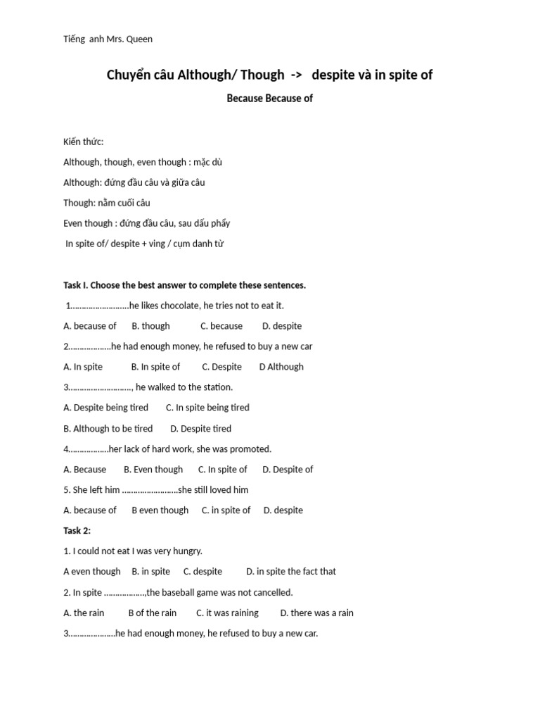 Chuyển Câu Although | PDF