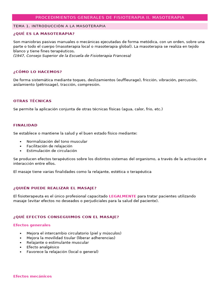 Procedimientos Generales de Fisioterapia II | PDF | Masaje | Terapia física