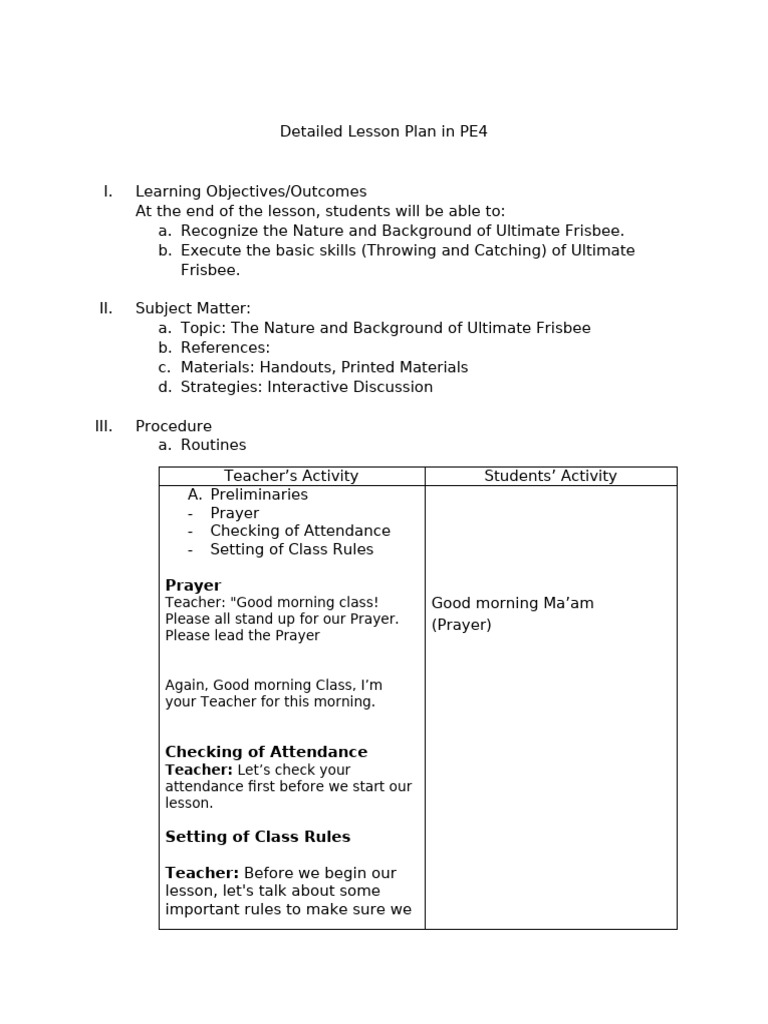 Lesson Plan PE4 Frisbee | PDF | Sports