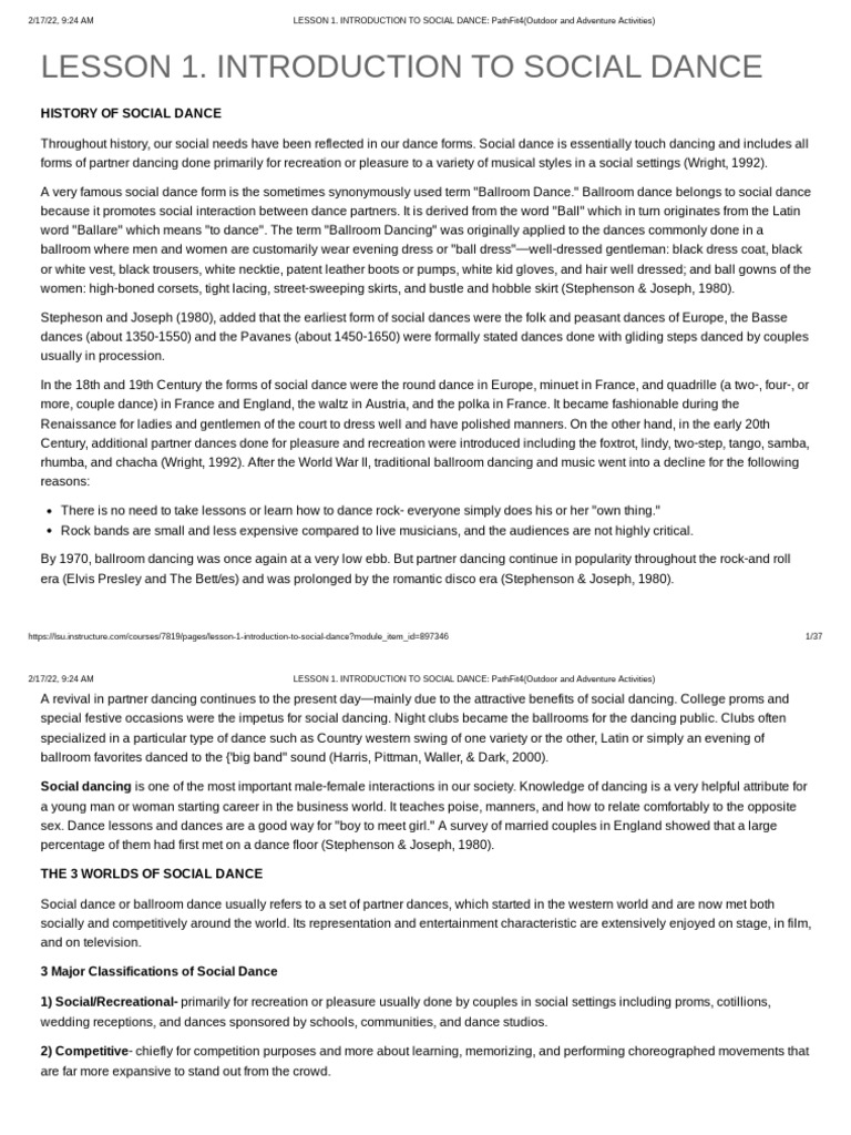 Lesson 1. Introduction To Social Dance - Pathfit4 (Outdoor and ...