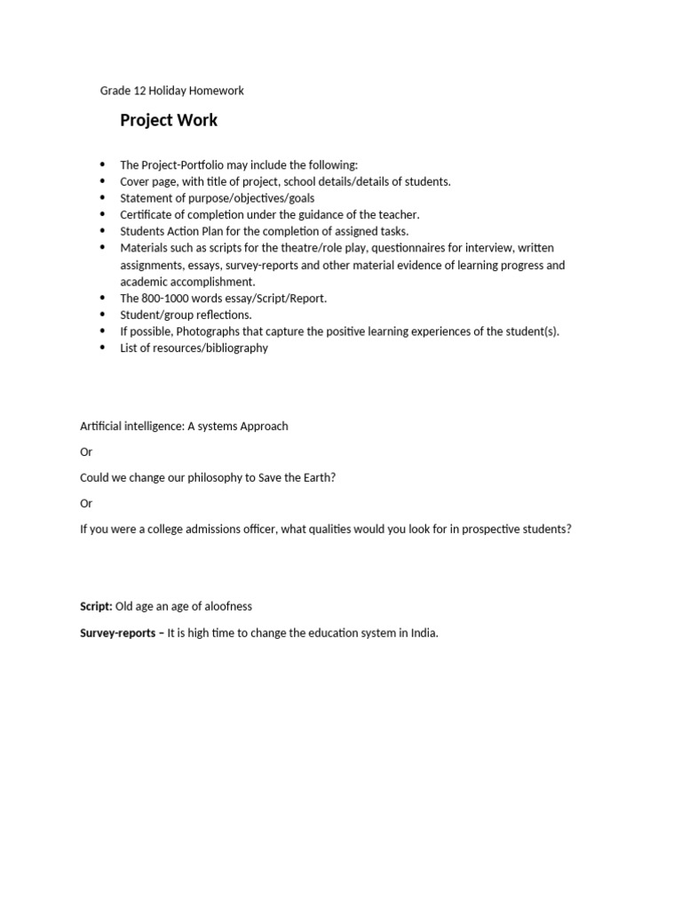 Ework Project Work Class 12 | PDF