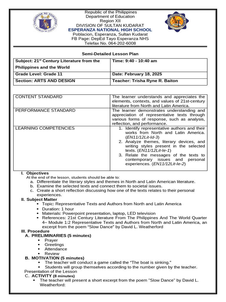 21st Century Literature Lesson Plan | PDF