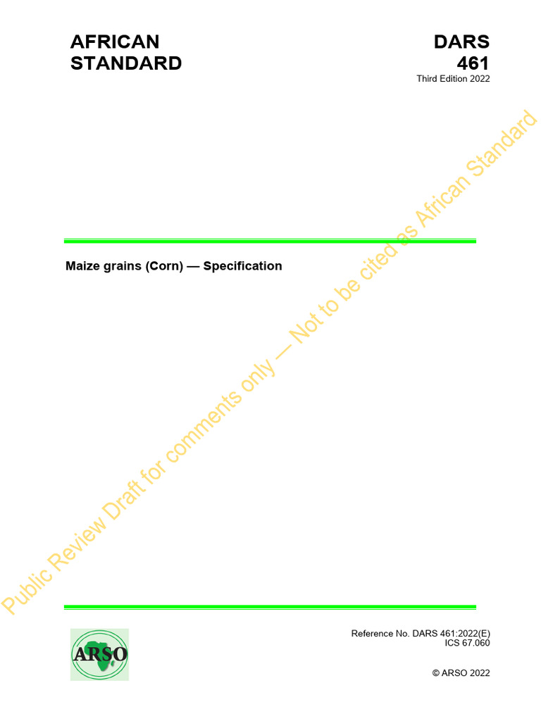 DARS 461 2022 Maize Grains Corn Specification | PDF | Maize | Cereals
