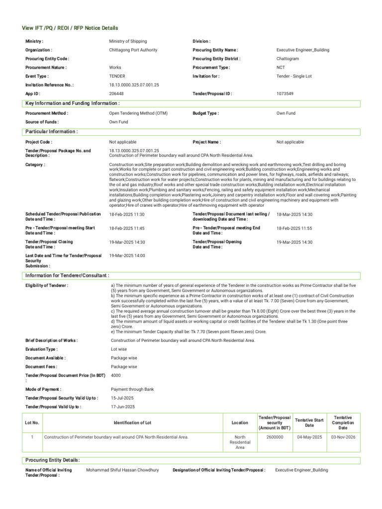 View IFT - PQ - REOI - RFP Notice Details | PDF
