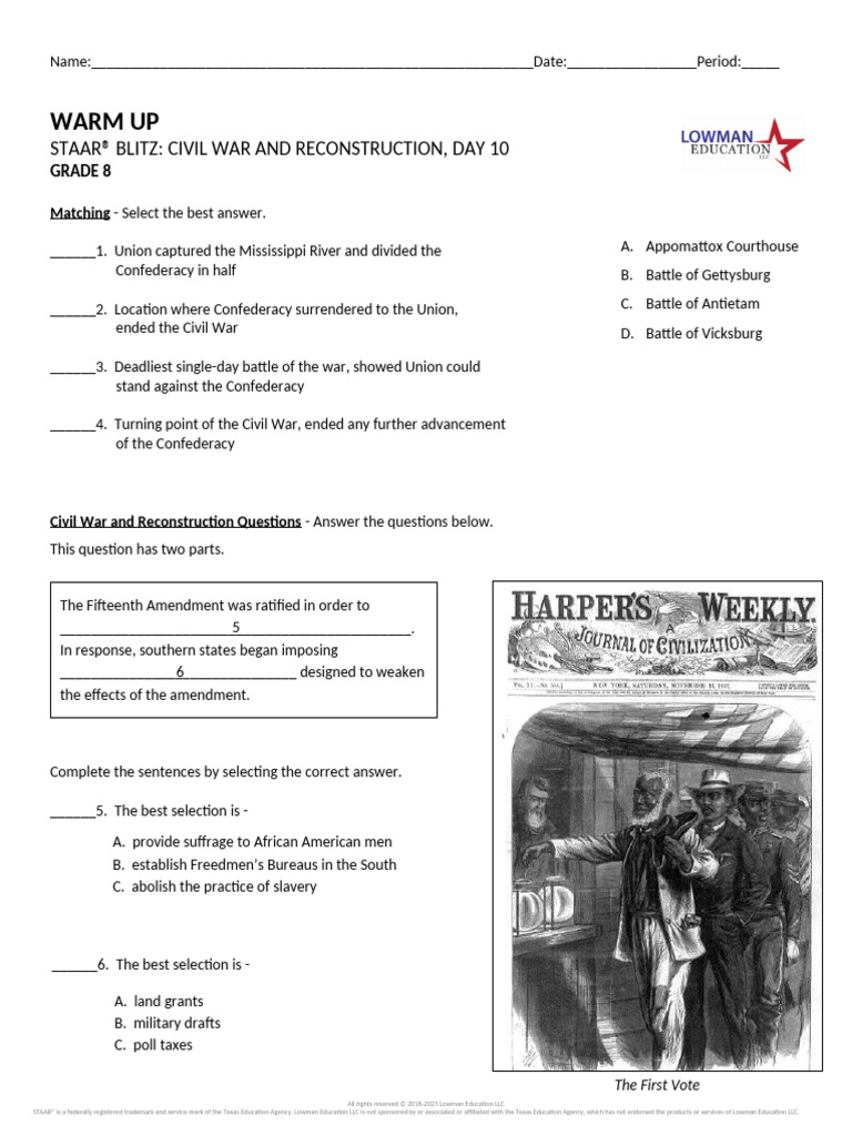 Day 10. Warm Up. STAARrBlitz. SS. 8th Grade | PDF | Reconstruction Era ...