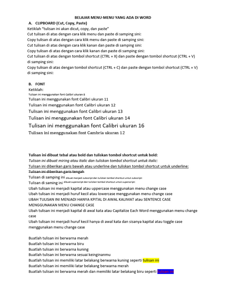 Bahan Latihan Microsoft word | PDF