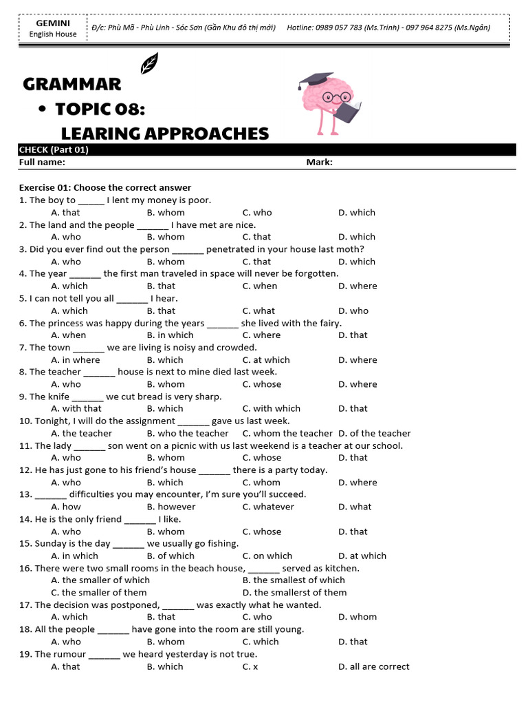 Grammar - Topic 08 - Learning Approaches (Check 01) | PDF