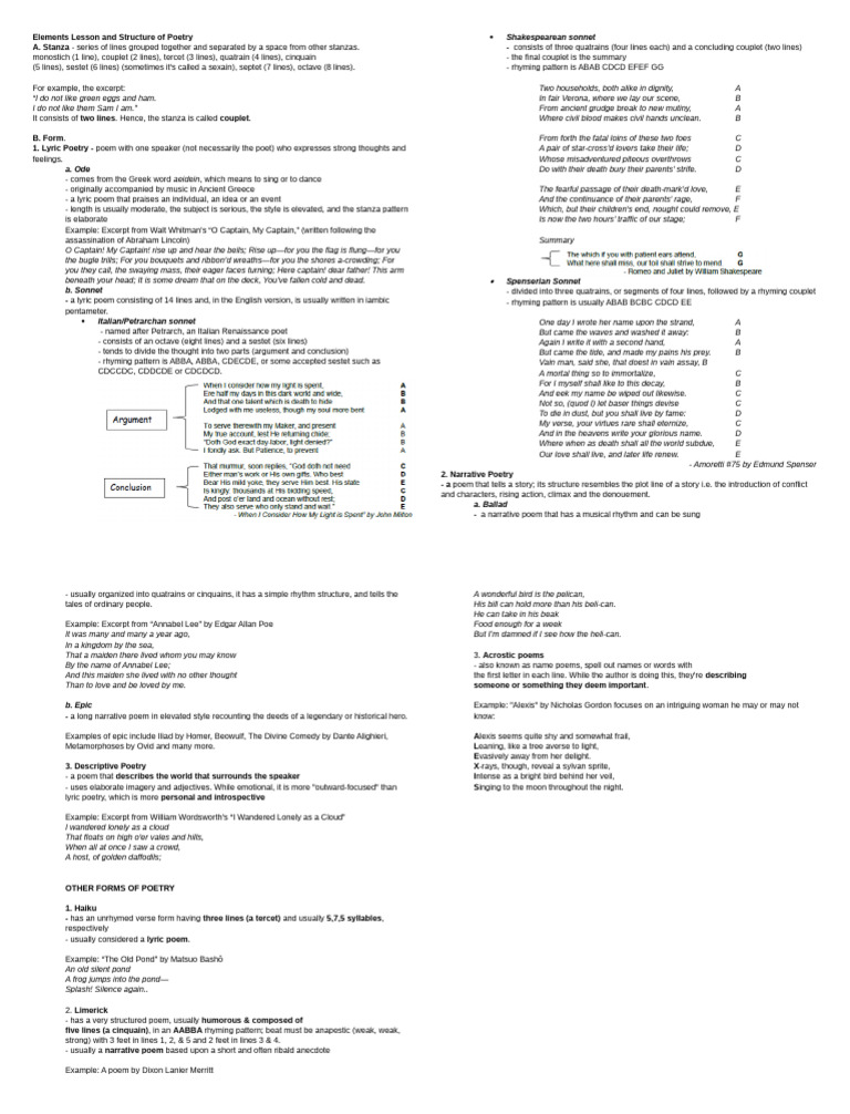 Elements Lesson and Structure of Poetry | PDF | Poetry | Sonnets