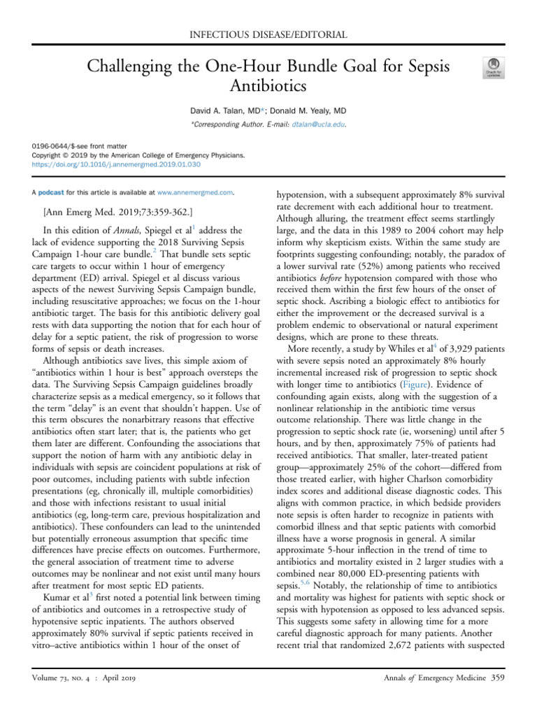 Challenging The One Hour Bundle Goal For Sepsis An | PDF | Sepsis ...
