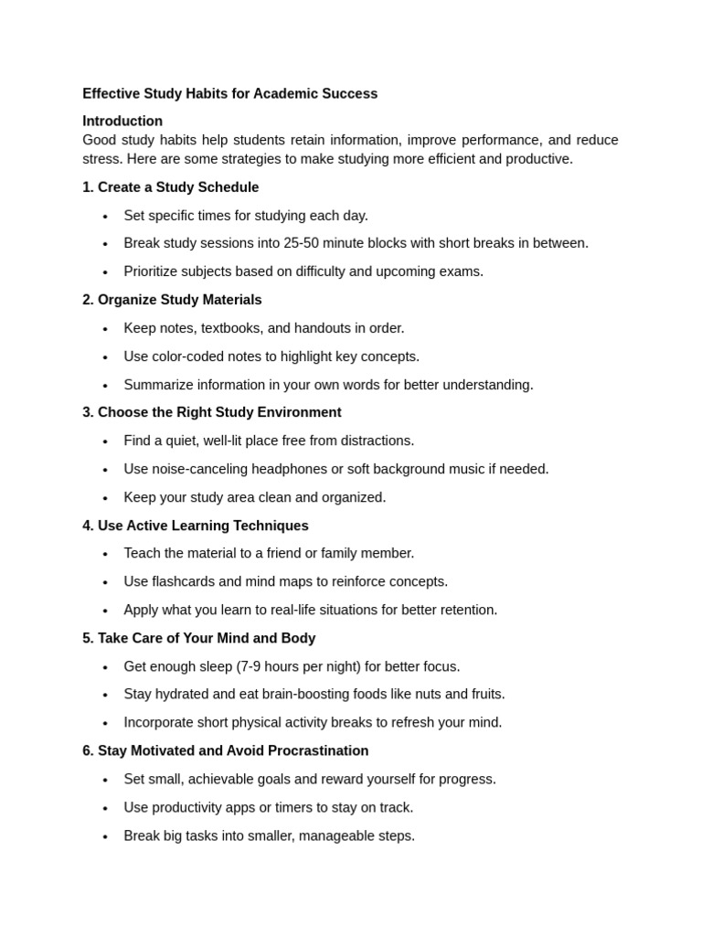 Effective Study Habits For Academic Success | PDF