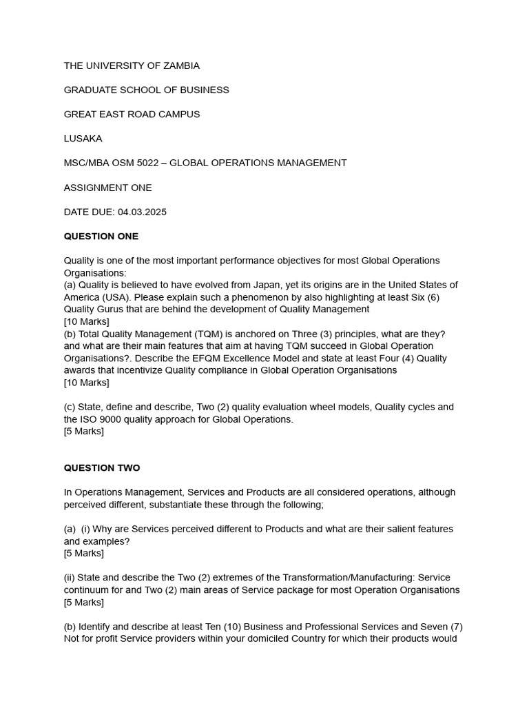 Global Operations Management Assignment | PDF | Business | Business ...