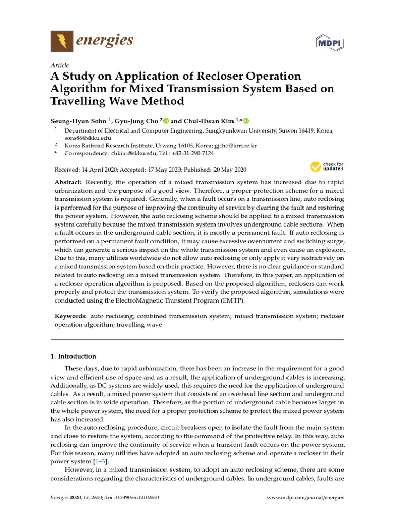A Study On Application of Recloser Operation Algorithm For Mixed ...