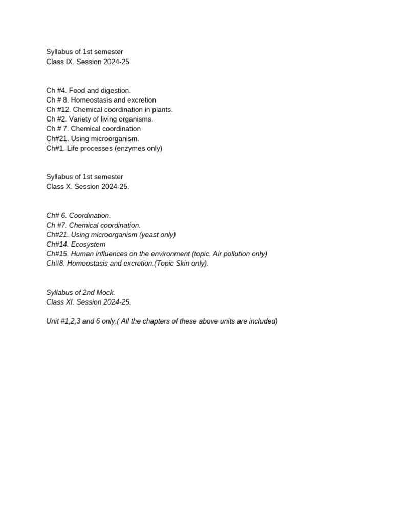 Bio Syllabus of 1st Semester | PDF