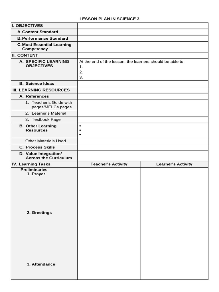 Science Lesson Plan for Grade 3 | PDF