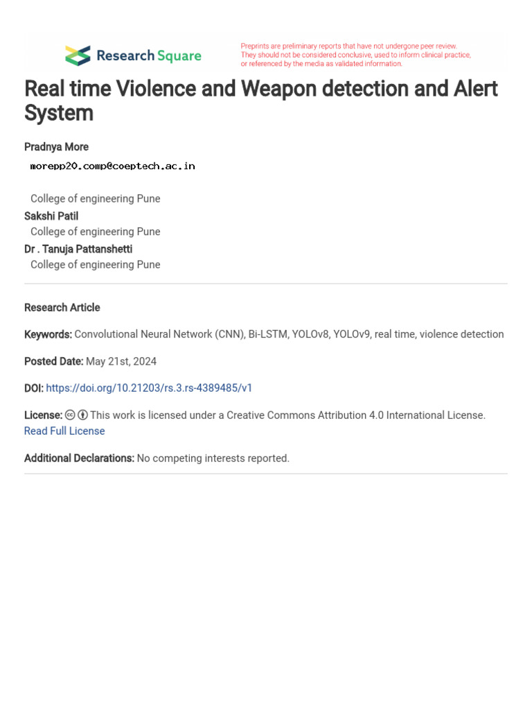 Real Time Violence and Weapon Detection and Alert | PDF | Deep Learning ...