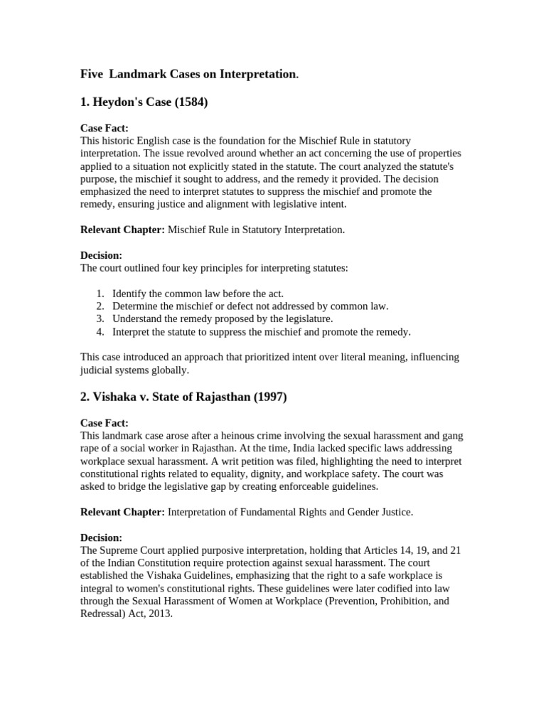 Five Landmark Cases On Interpretation | PDF | Statutory Interpretation ...