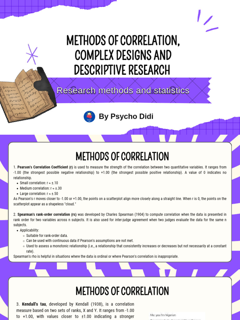 Methods of Correlation, Complex Designs and Descriptive Research | PDF ...