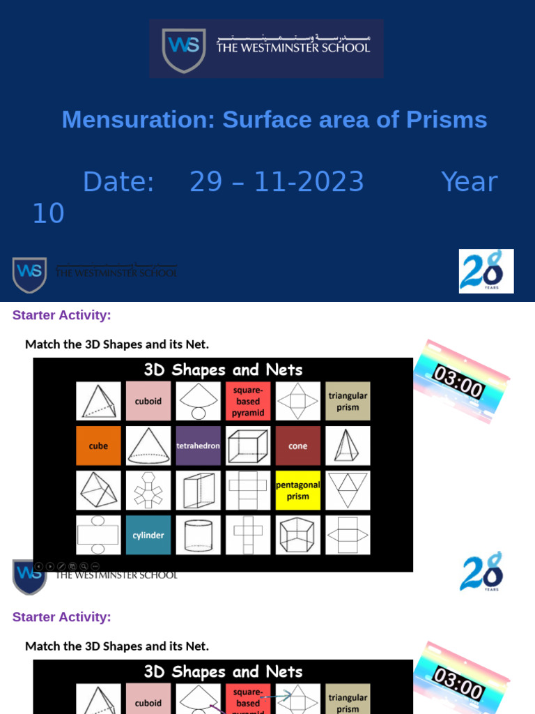 Year10 - Day3 Surface Area of Prisms | PDF | Area | Physical Quantities