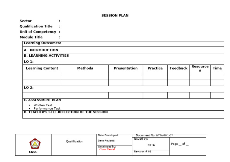 Training Session Plan Template | PDF