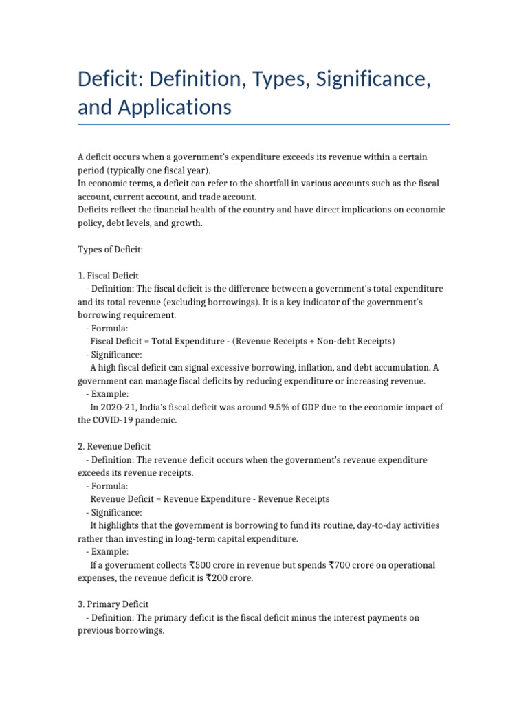Deficit Overview Govt Exam | PDF | Government Budget Balance | Fiscal ...