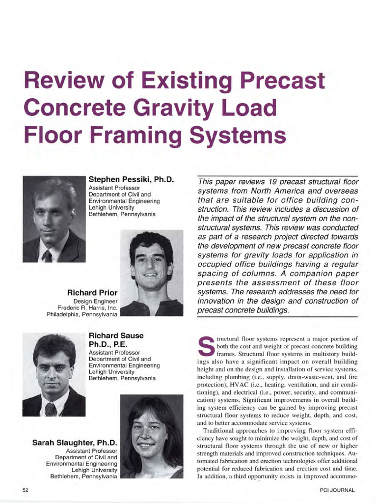 Review of Existing Precast Concrete Gravity Load Floor Framing Systems ...