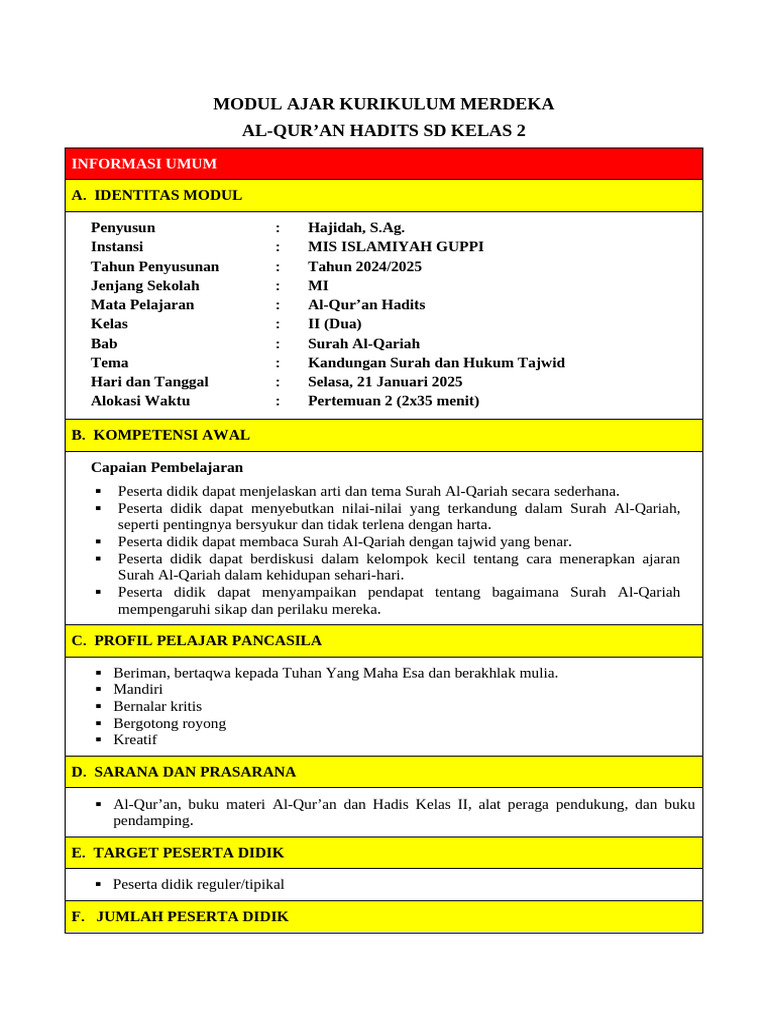 RPP QH Surat Al Qoriah | PDF