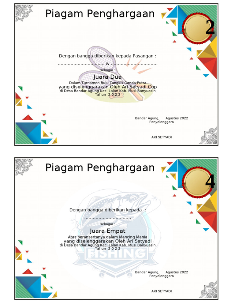 PIAGAM BADMINTON Ari Setyadi | PDF