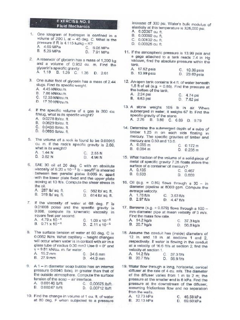 Fluid Mechanic Exercises | PDF
