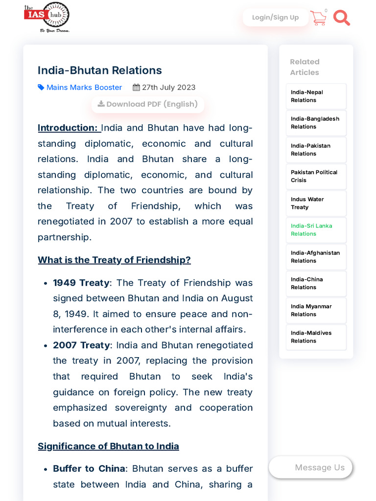 India-Bhutan Relations Overview | PDF | Bhutan | China