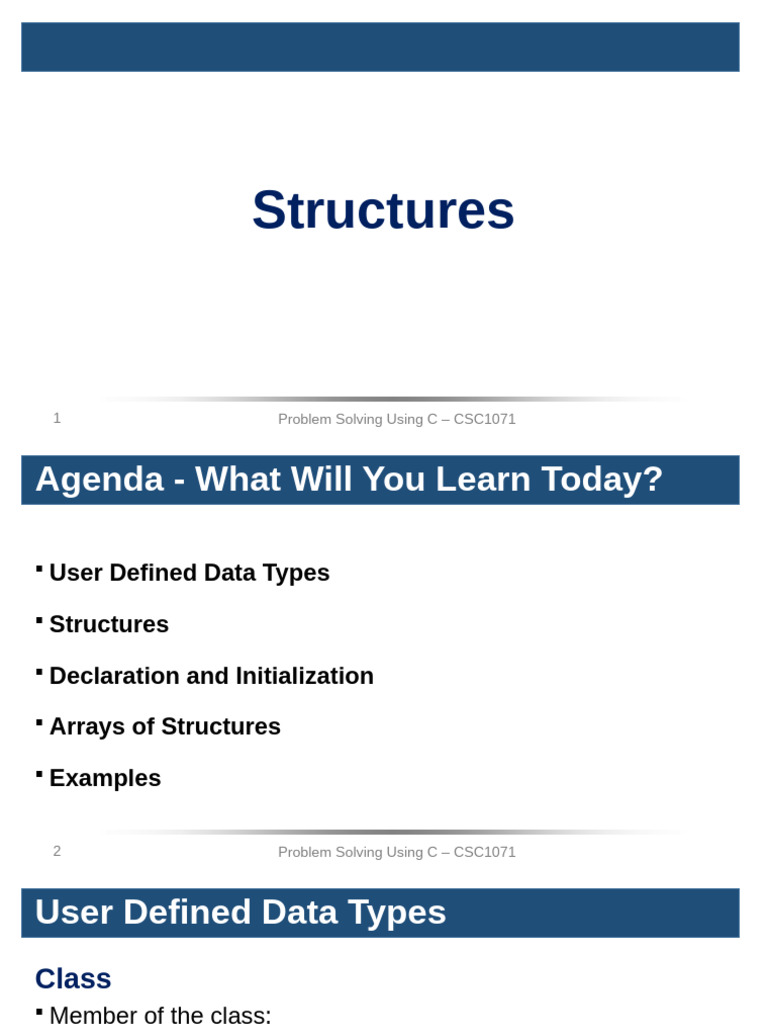 Csc1071 Lecture 27 Structures Pdf Variable Computer Science 1965