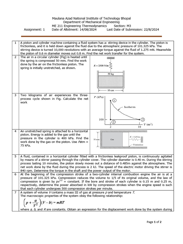 ME 211 Section M3 Assignment 1 | PDF | Engines | Gases