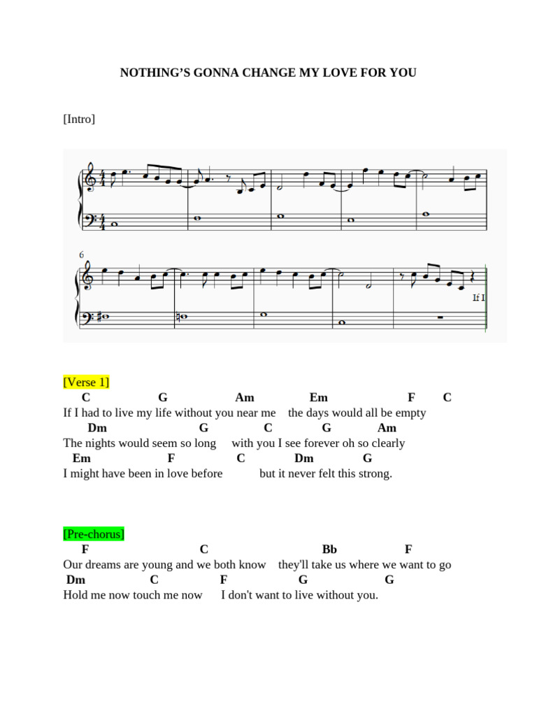 Nothing's Gonna Change My Love Lyrics | PDF
