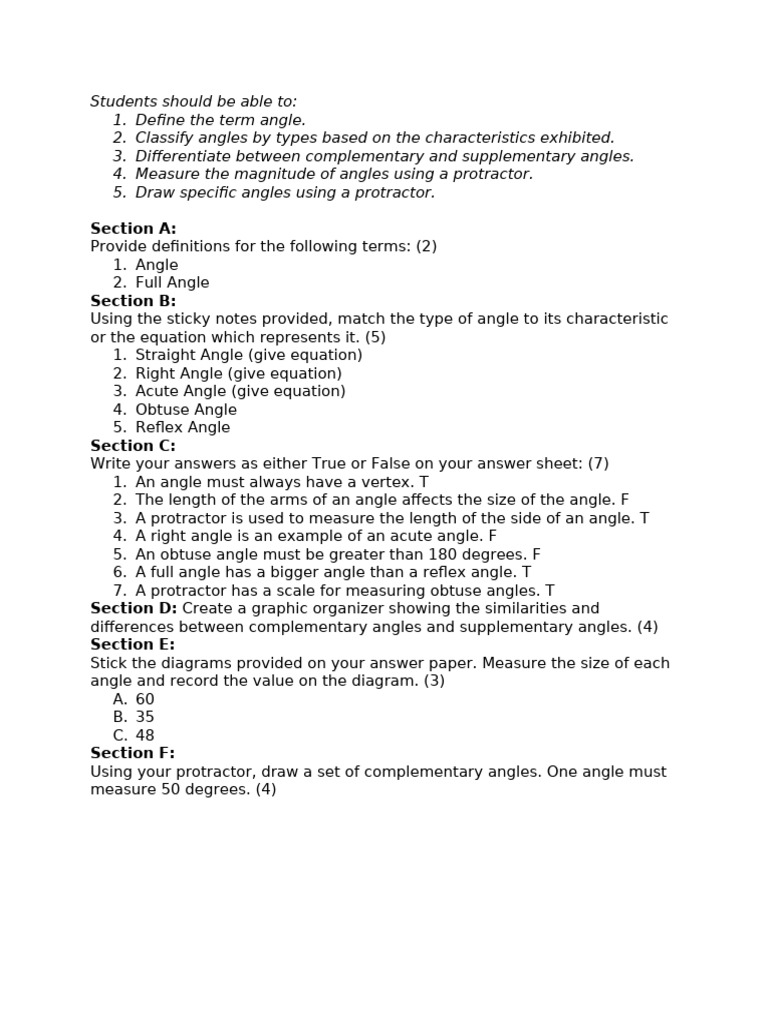 Angles Group Test | PDF