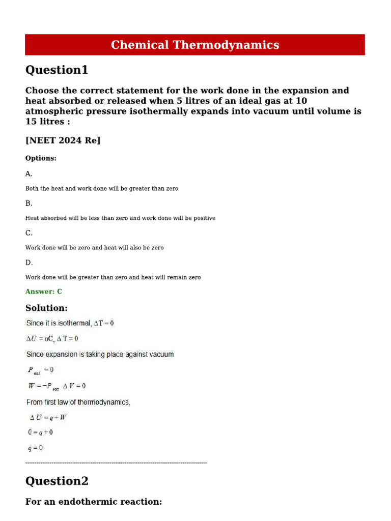THERMODYNAMICS NEET PYQ's | PDF