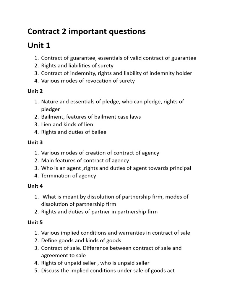 Contract 2 Important Questions | PDF