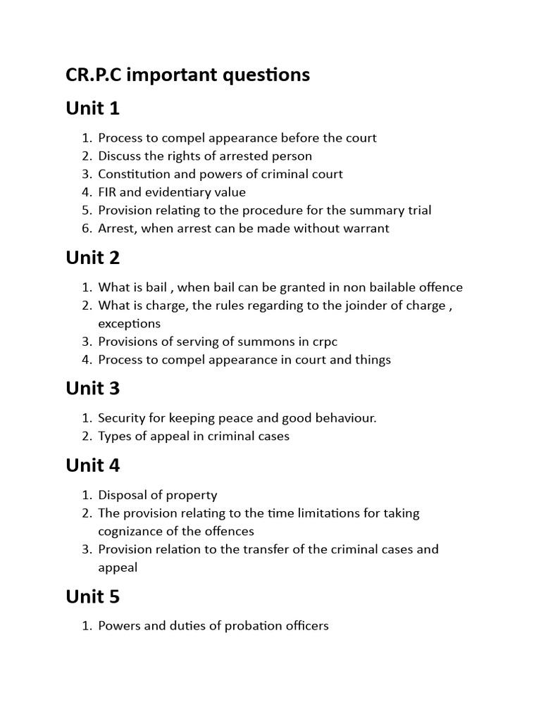 CRPC Important Questions | PDF