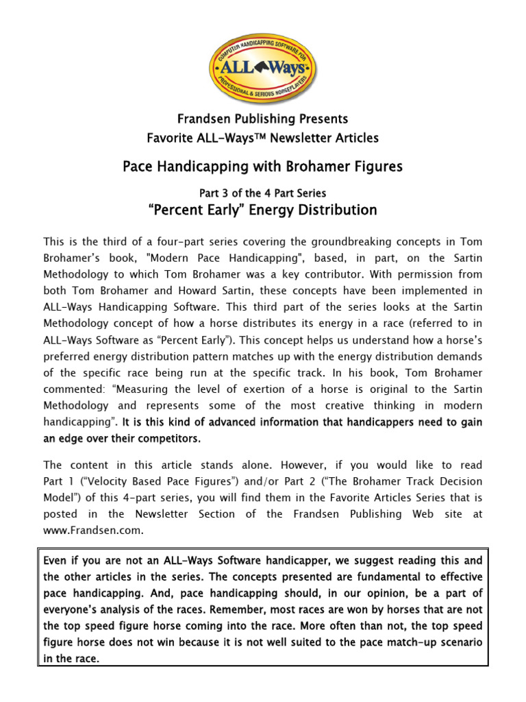 Percent Early Energy Distribution Explained | PDF | Handicapping | Bias