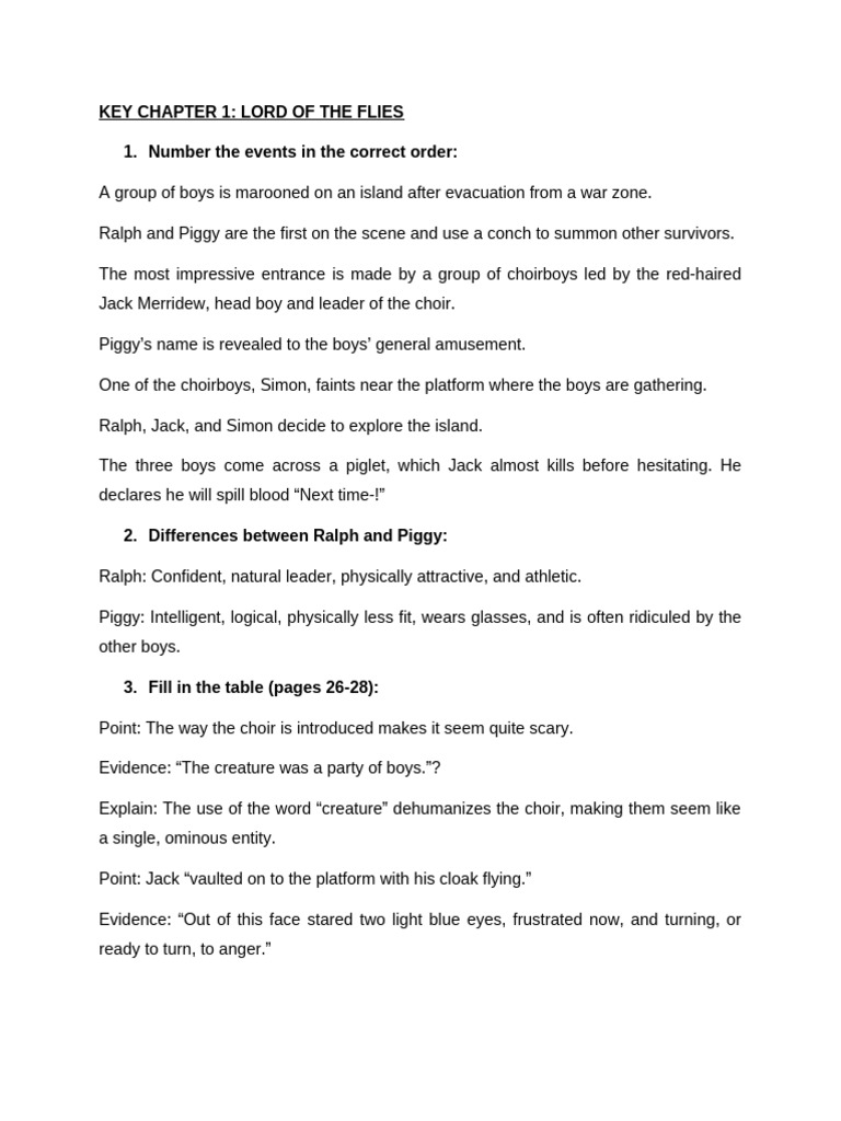 Key Chapter 1 - Lord of The Flies | PDF