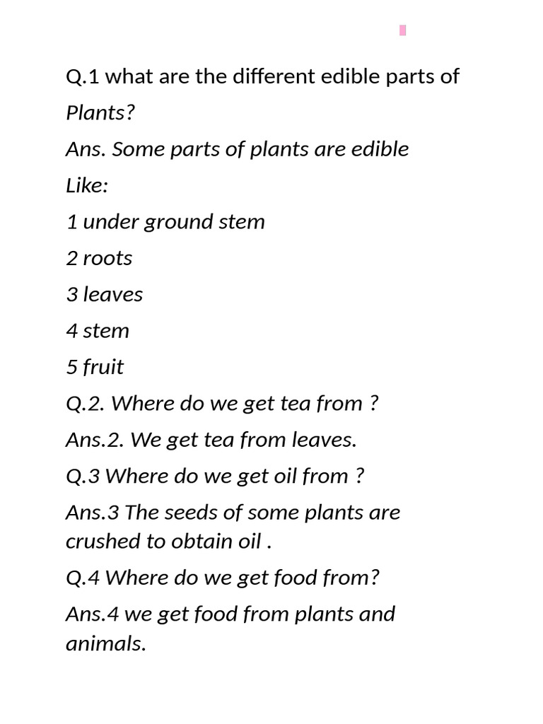 Edible Plant Parts and Food Sources | PDF