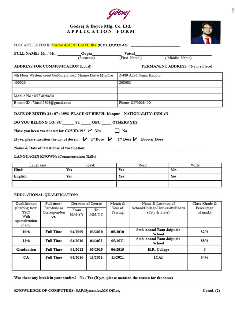 MT Application Form Updated | PDF | Employment | Business