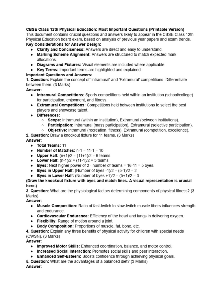 Important Physical Education Q&A Guide | PDF | Physical Fitness | Heart
